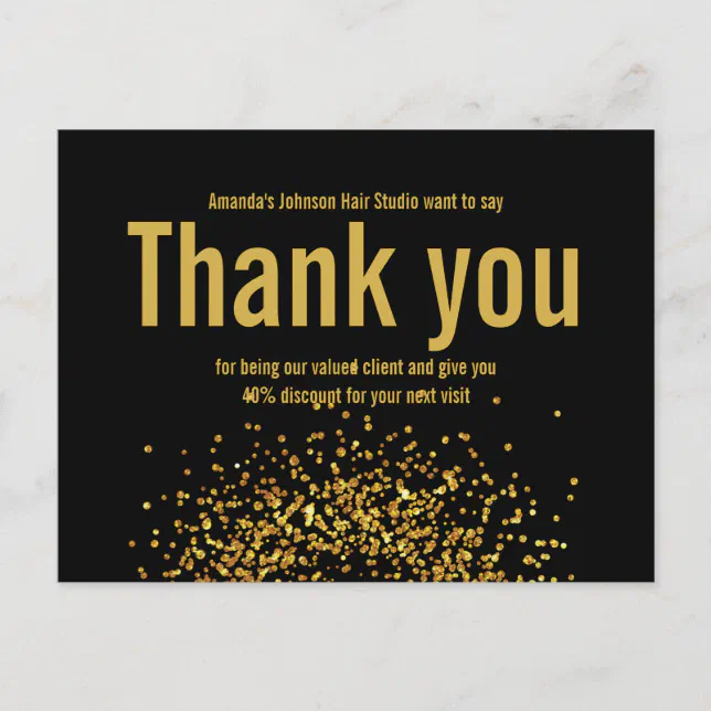 Gold Glitter Star Thank You Bold Black Postcard | Zazzle