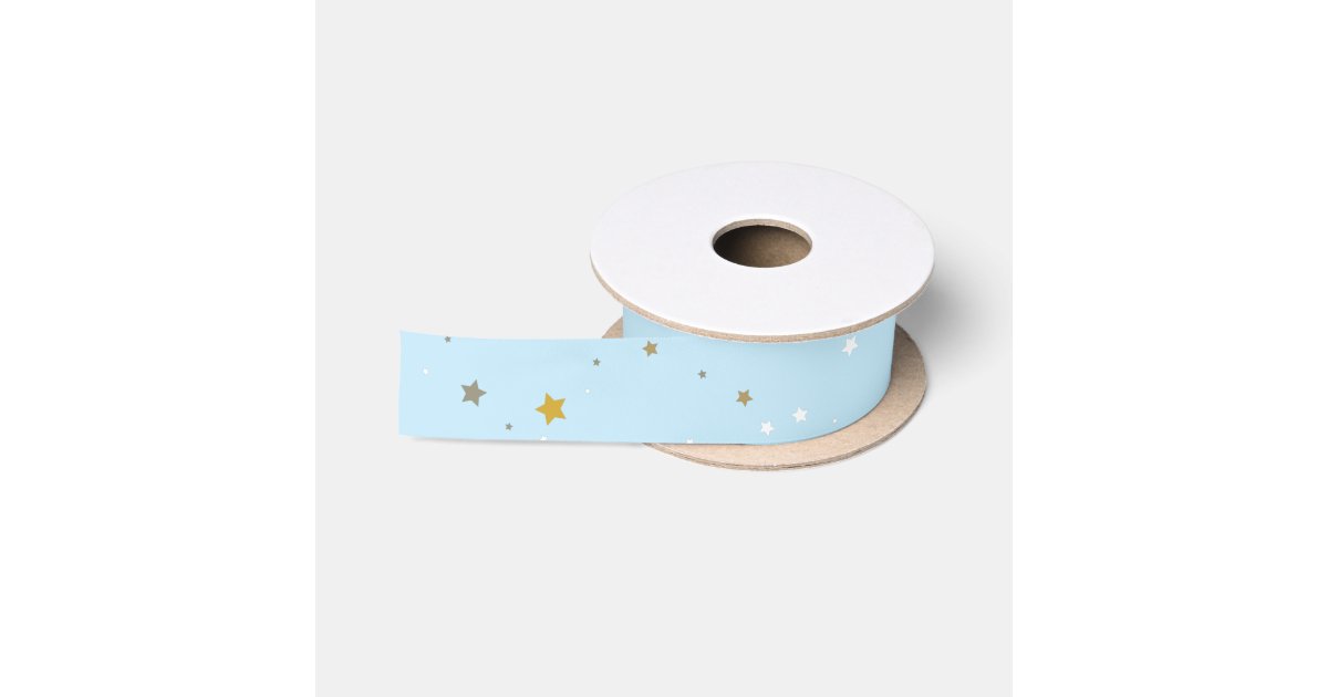 Gold Glitter Stars Girls Birthday Blue Satin Ribbon | Zazzle
