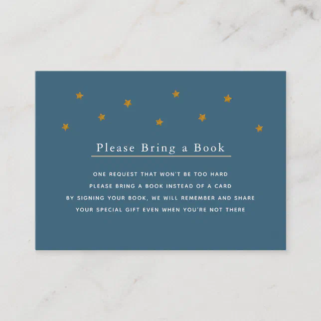 Gold Glitter Stars Navy Please Bring a Book Card | Zazzle