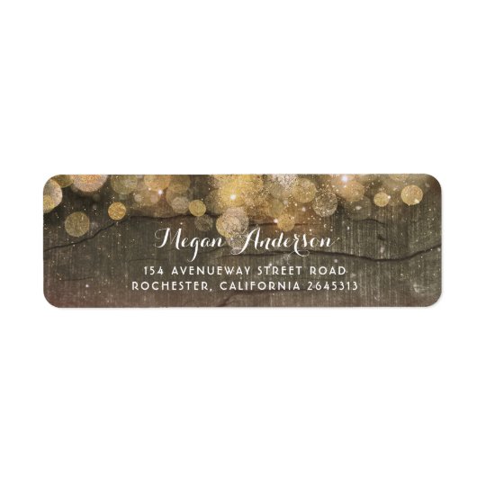 Gold Glitter String Lights Rustic Wedding Label | Zazzle.com
