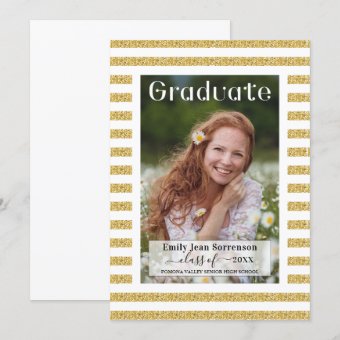 Gold Glitter Striped Graduation Announcement | Zazzle