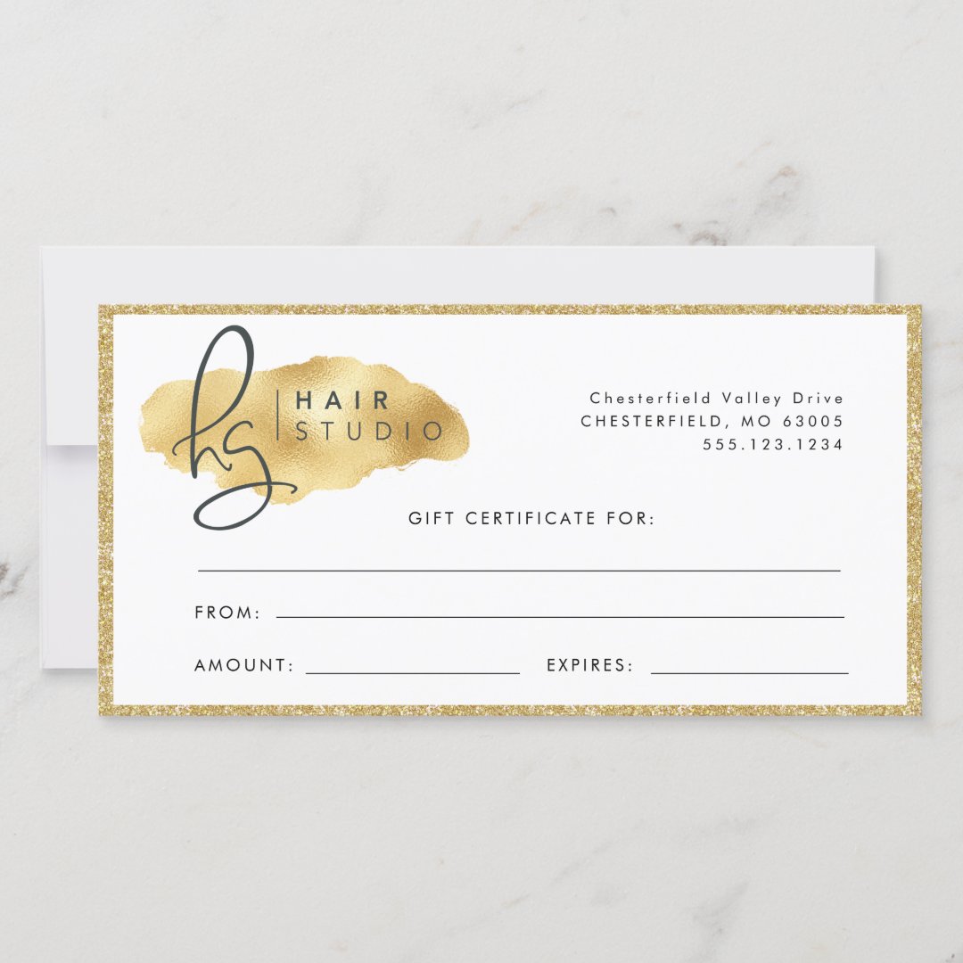 Gold Glitter Swash Bougie Boutique Salon Gift Cert | Zazzle
