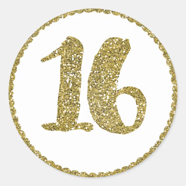 Gold Glitter Sweet 16 16TH Birthday Party Classic Round Sticker | Zazzle