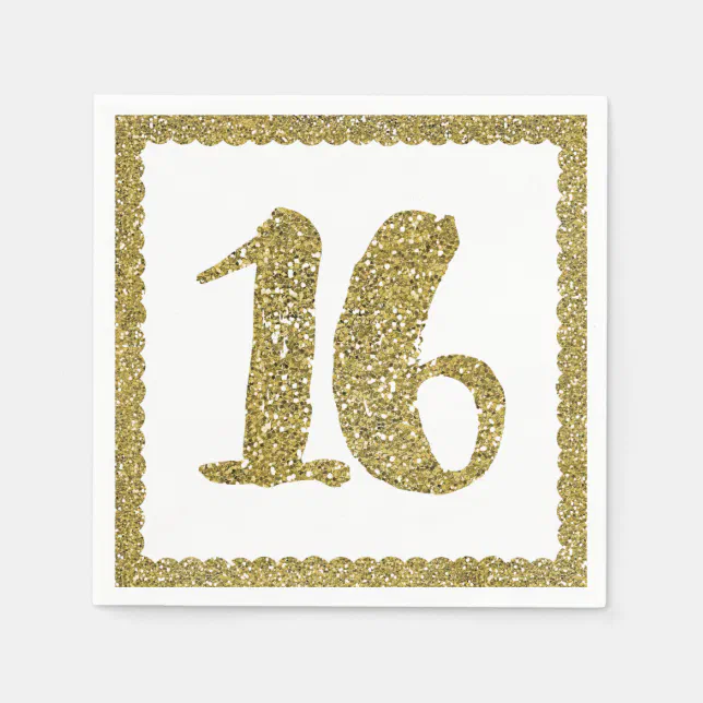 Gold Glitter Sweet 16 16TH Birthday Party Napkins | Zazzle