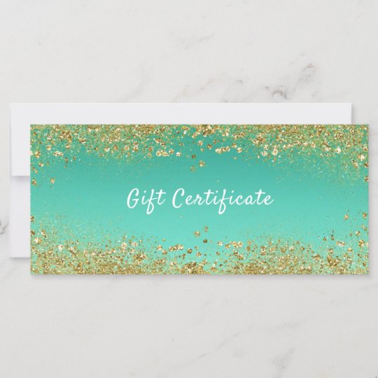 Gold Glitter & Teal Aqua Glam Gift Certificate | Zazzle.com