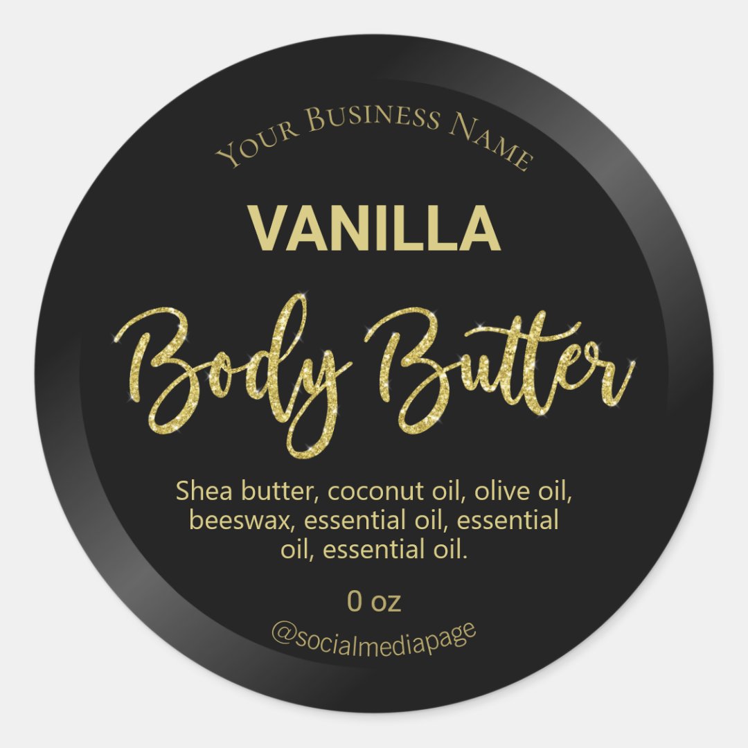 Gold Glitter Text Body Butter Classic Round Sticker | Zazzle