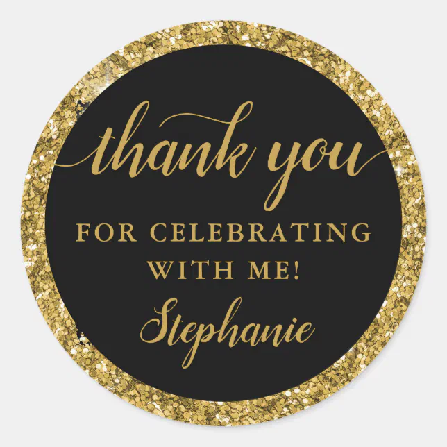 Gold Glitter Thank You Birthday Party Favor Classic Round Sticker | Zazzle