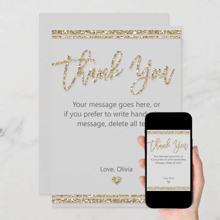 Gold Glitter Thank You Card | Zazzle