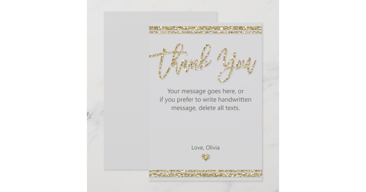 Gold Glitter Thank You Card | Zazzle