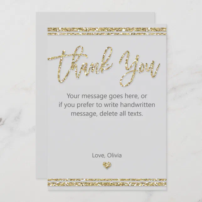 Gold Glitter Thank You Card | Zazzle
