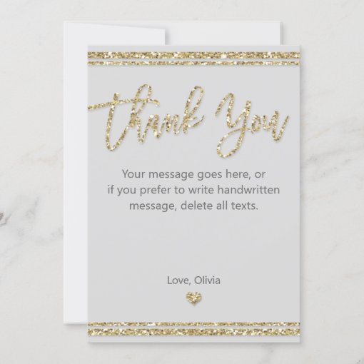 Gold Glitter Thank You Card | Zazzle