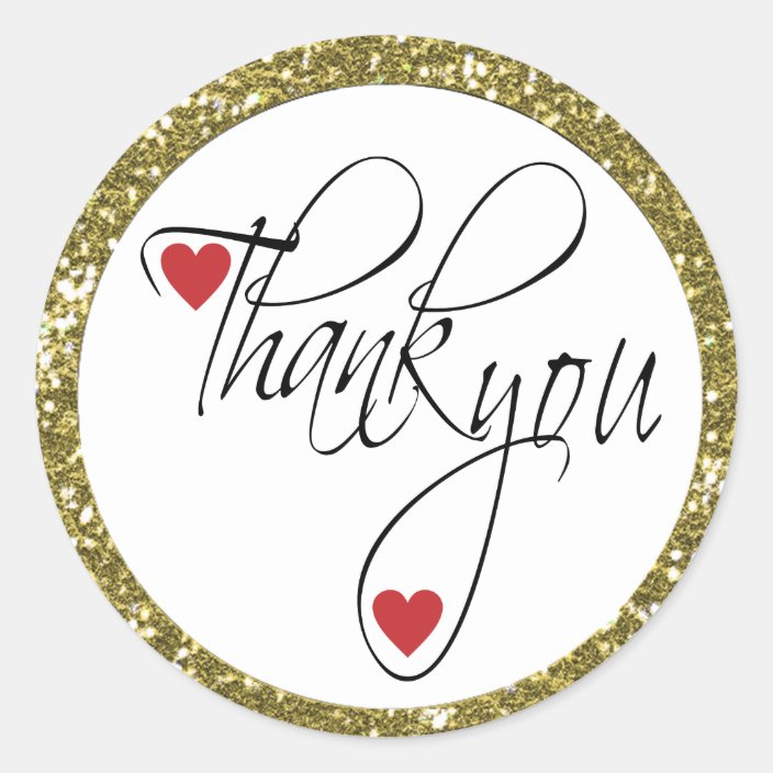 Gold Glitter Thank You Classic Round Sticker | Zazzle.com