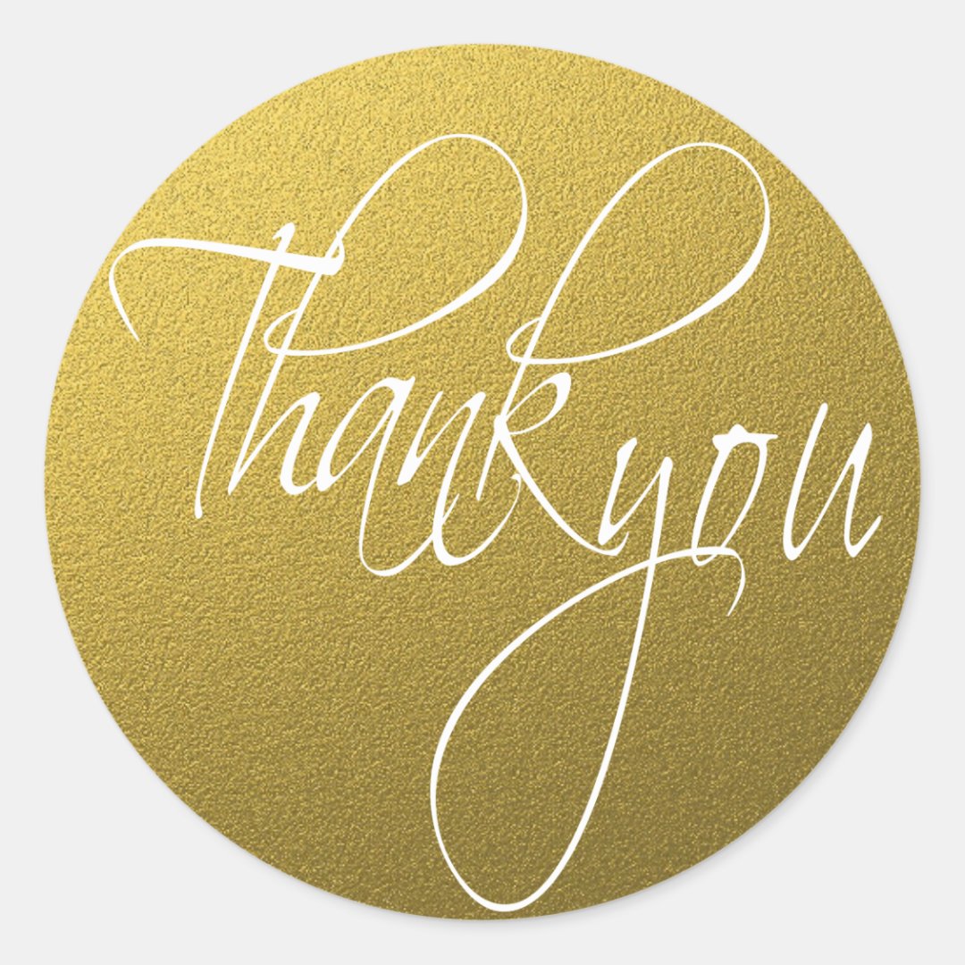 Gold Glitter Thank You Script Classic Round Sticker | Zazzle
