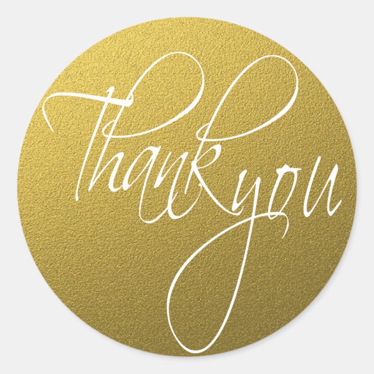 Gold Glitter Thank You Script Classic Round Sticker | Zazzle