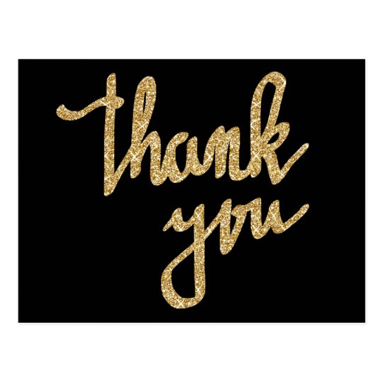 Gold Glitter Thank You Typography Script Postcard | Zazzle.com