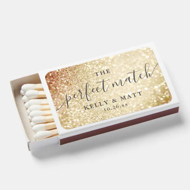 Gold Glitter The Perfect Match Wedding Matchbox | Zazzle