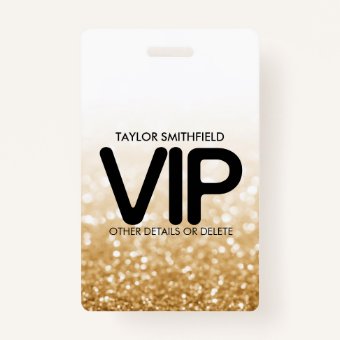 Gold Glitter trendy VIP lanyard badge custom | Zazzle