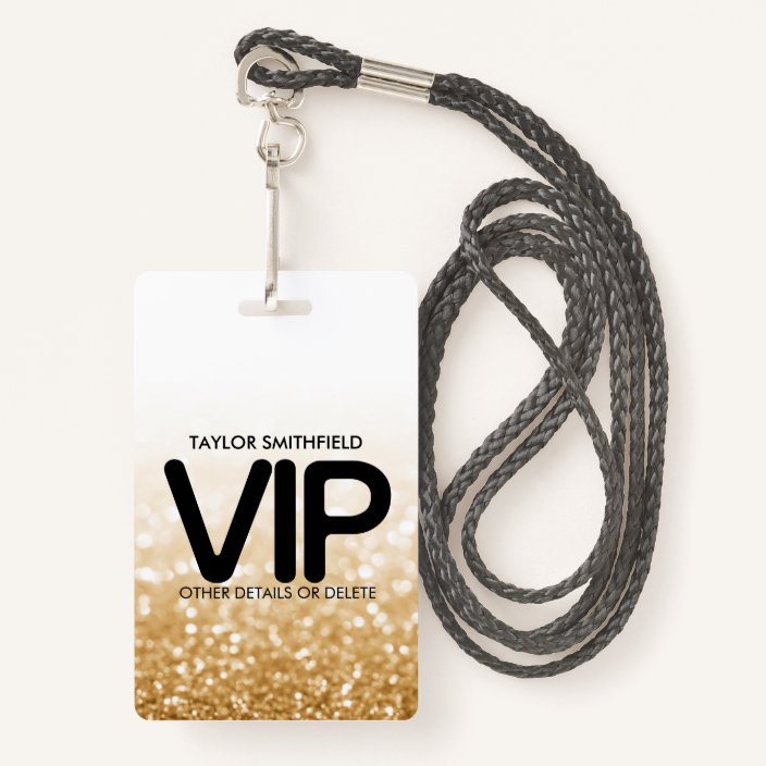 Gold Glitter trendy VIP lanyard badge custom | Zazzle.com