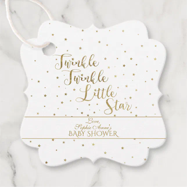 Gold Glitter Twinkle Twinkle Girl Baby Shower Favor Tags | Zazzle