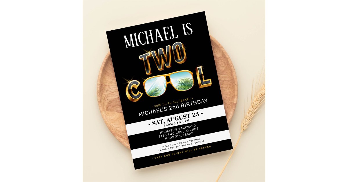 Gold Glitter Two cool party birthday invitation | Zazzle