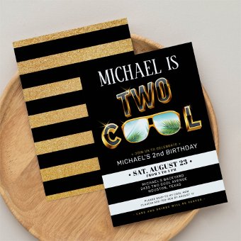 Gold Glitter Two cool party birthday invitation | Zazzle