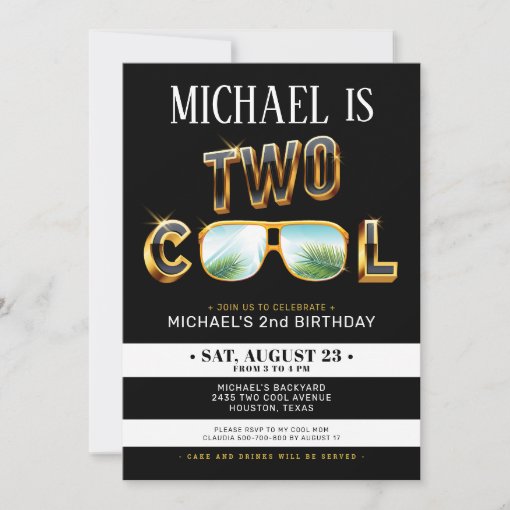 Gold Glitter Two cool party birthday invitation | Zazzle