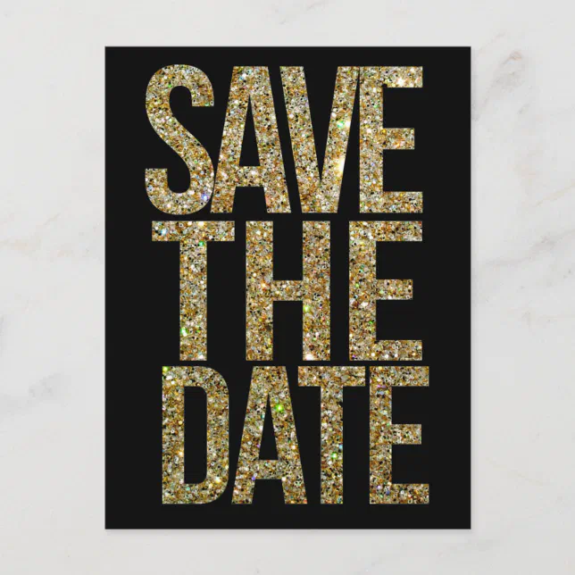 Gold Glitter Typography Save the Date Postcard | Zazzle