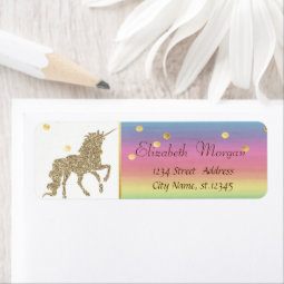 Gold Glitter Unicor, Rainbow, Gold Foil Confetti Label | Zazzle