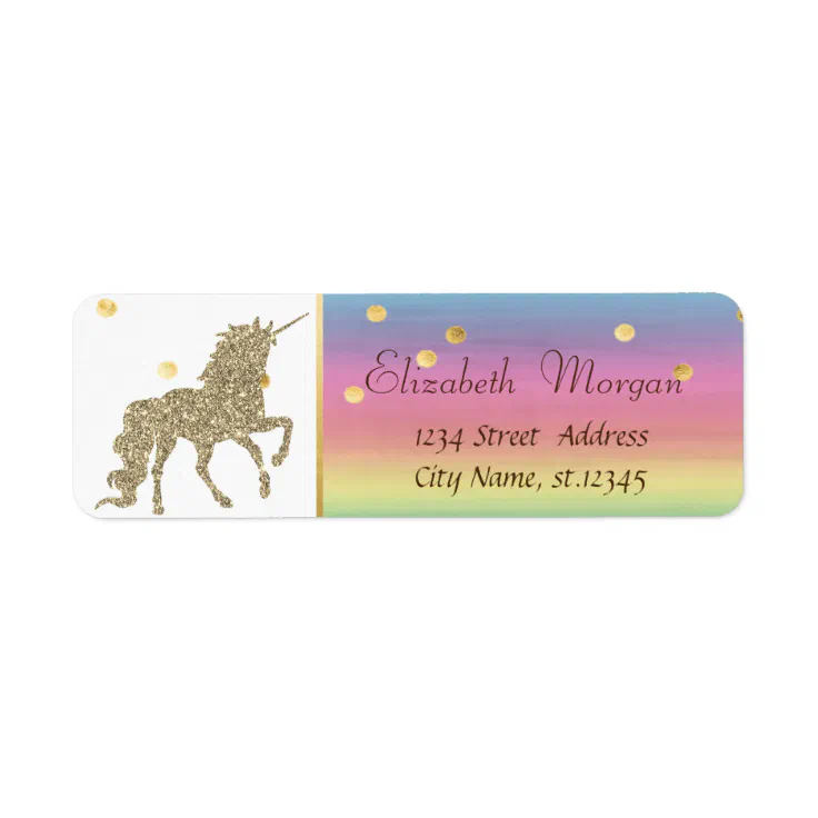 Gold Glitter Unicor, Rainbow, Gold Foil Confetti Label | Zazzle