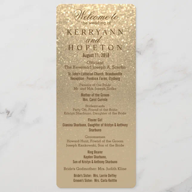 Gold Glitter Wedding Ceremony Program | Zazzle