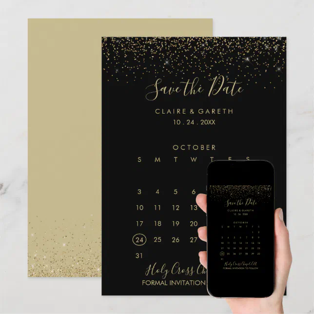 Gold Glitter Wedding Save the Date Calendar | Zazzle