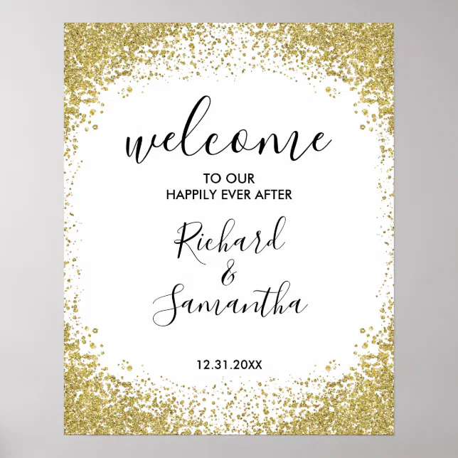 Gold Glitter Wedding Welcome Sign | Zazzle