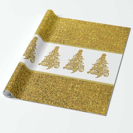 Gold Glitter with Filigree Christmas Tree Wrapping Paper | Zazzle.com