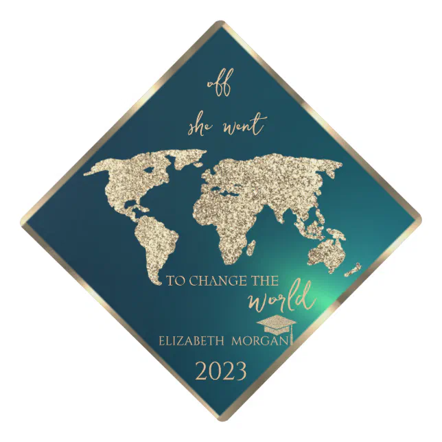 Gold Glitter World Map,Grad Cap Green | Zazzle