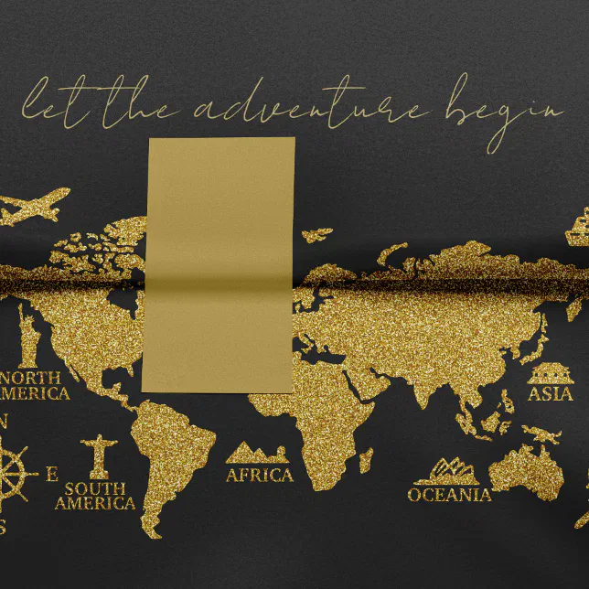 Gold Glitter World Map on Black Elegant Adventure Tissue Paper | Zazzle