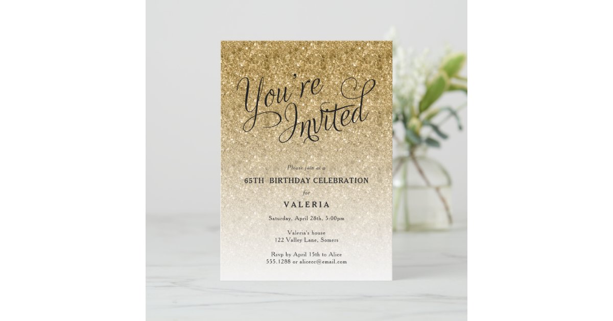 Gold Glitter You're Invited Party Invitation | Zazzle