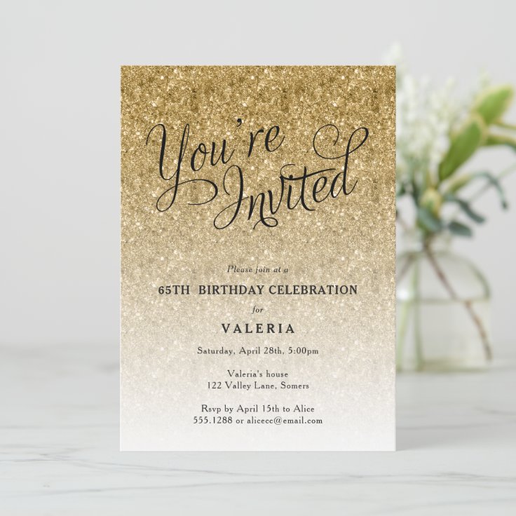 Gold Glitter You're Invited Party Invitation | Zazzle