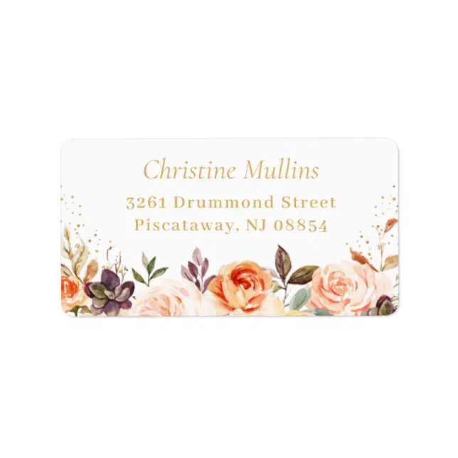 Gold Glitters Autumn Botanical Floral Address Label | Zazzle