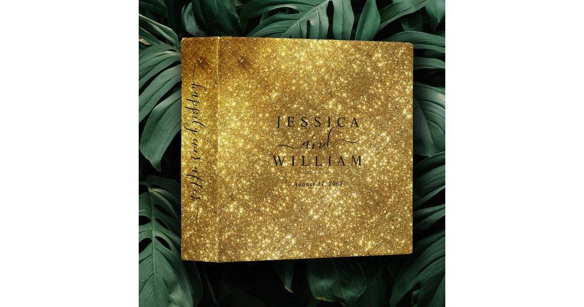 Gold Glittery Elegant Wedding Photo Album 3 Ring Binder | Zazzle