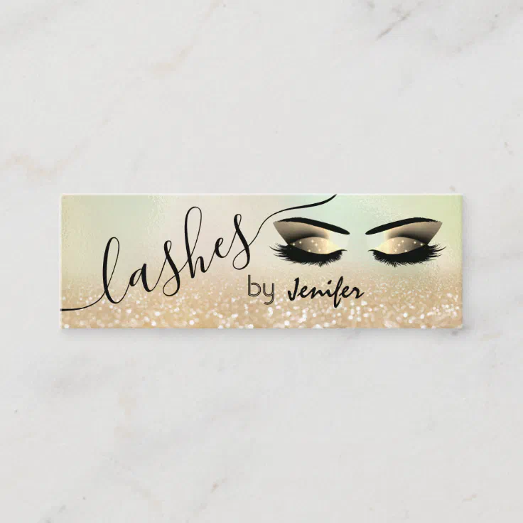 Gold Glittery luxury makeup eyes calligraphy Mini Business Card | Zazzle