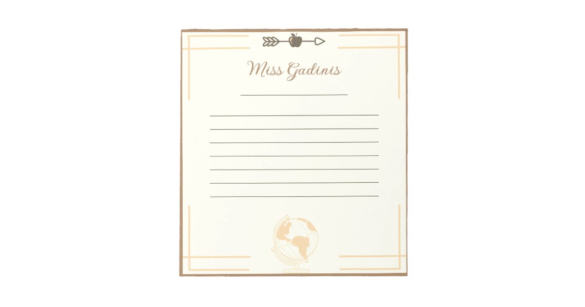Gold Globe Teacher Notepad | Zazzle