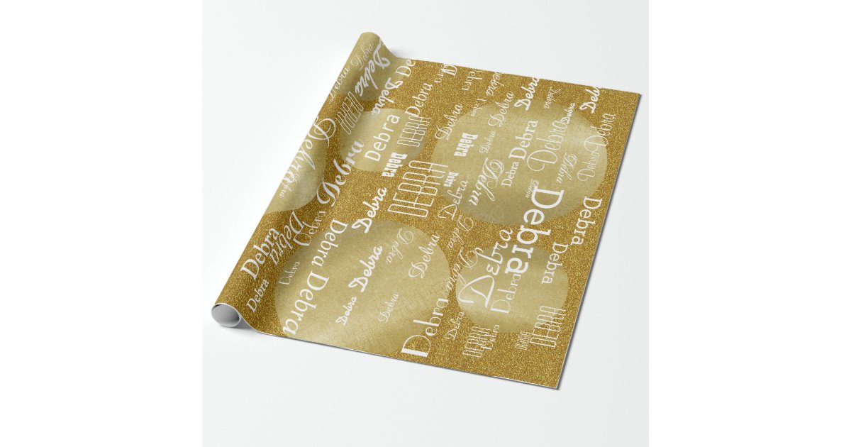 gold golden glitter personalized name pattern wrapping paper | Zazzle