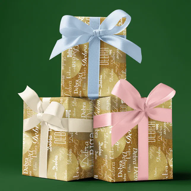 Gold Golden Glitter personalized name pattern Wrapping Paper | Zazzle