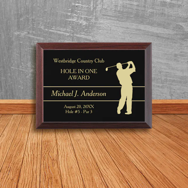 Gold Golfer Hole in One Award Plaque | Zazzle