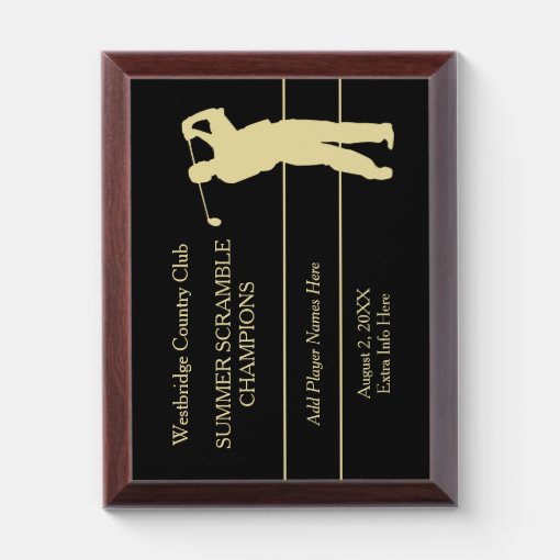 Gold Golfer Tournament Champion Award Plaque | Zazzle
