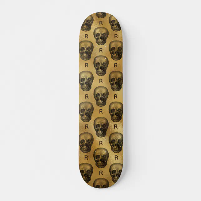 Gold Gothic Skull Monogram Initial Pattern Elegant Skateboard | Zazzle
