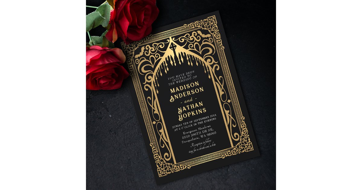 Gold Gothic Vampire Cathedral Wedding Invitation | Zazzle
