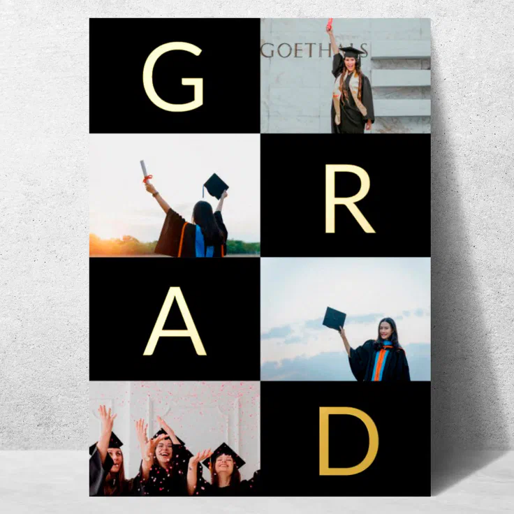 GOLD GRAD BLOCKS MULTI Photo graduation Foil Invitation | Zazzle