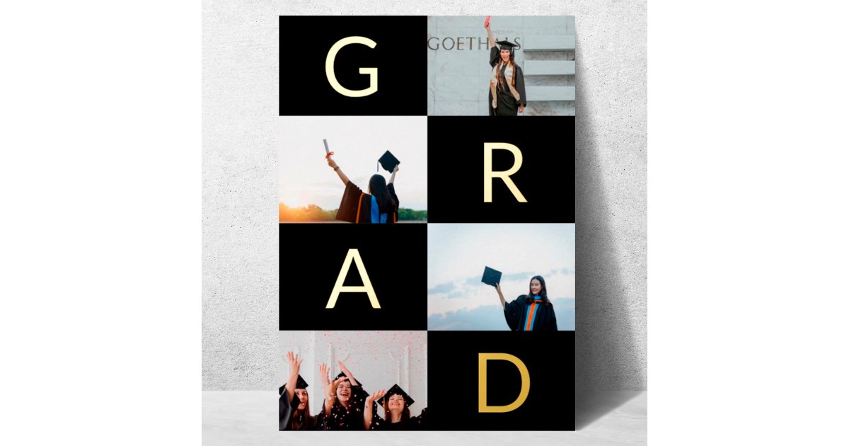 GOLD GRAD BLOCKS MULTI Photo graduation Foil Invitation | Zazzle