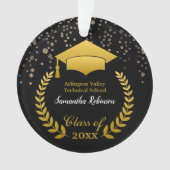 Gold Grad Cap and Laurel on Black Graduation Ornament | Zazzle